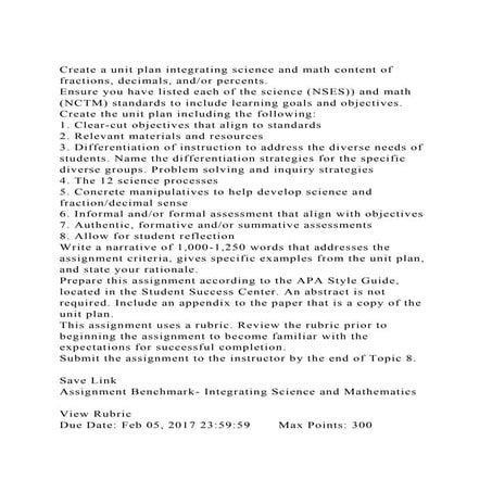 Create a unit plan integrating science and math content of fractio.docx