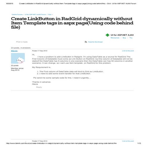 Create link button in radgrid dynamically without item template tags in ...
