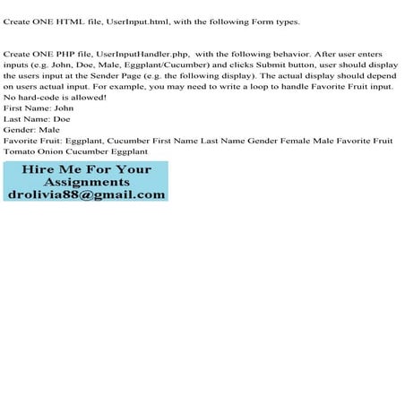 Create One Html File Userinputhtml With The Following Form Types