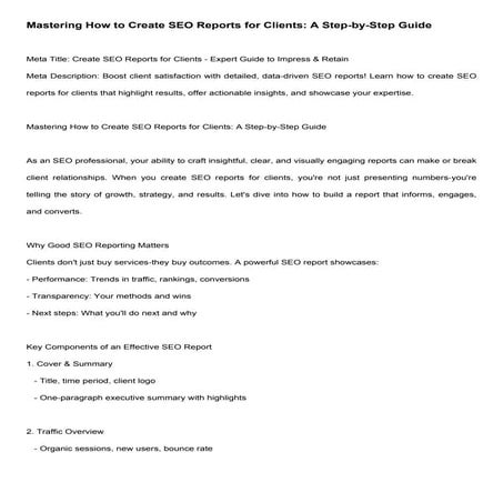 Mastering How to Create SEO Reports for Clients: A Step-by-Step Guide | PDF