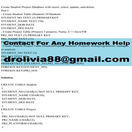 Create Student Project Database with insert, select, update, and del.pdf | Databases | Computer ...