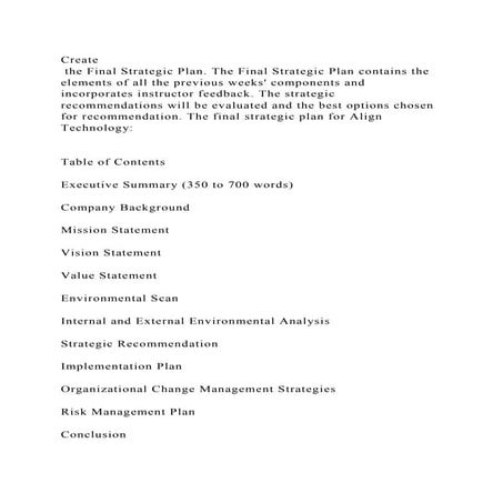 Create the Final Strategic Plan. The Final Strategic Plan contains | DOCX
