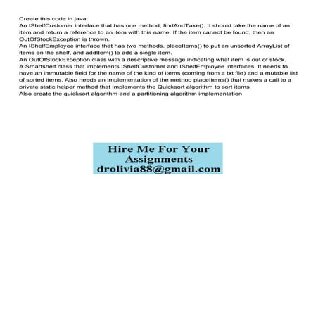 Create this code in java An IShelfCustomer interface that h.pdf
