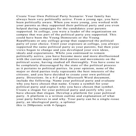 Create Your Own Political Party Scenario Your family has always bee.docx
