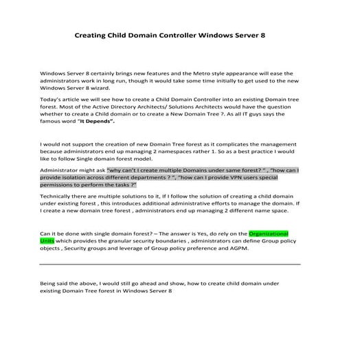 Creating child-domain-controller-windows-server-8 | PDF