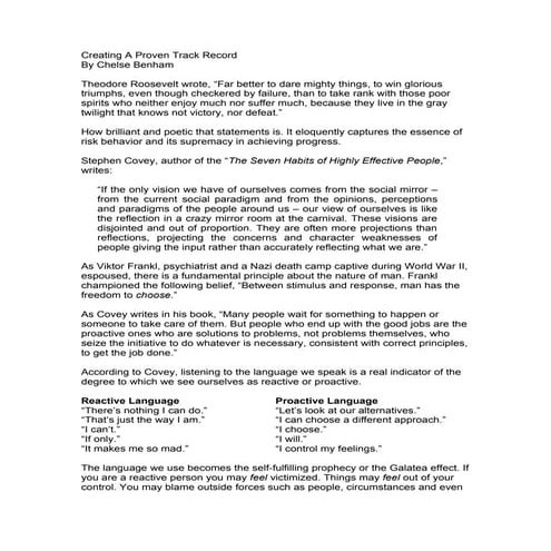 Creating A Proven Track Record