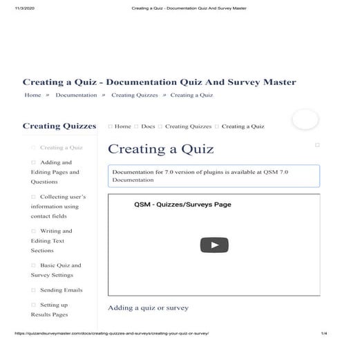 Creating a quiz documentation quiz and survey master | PDF