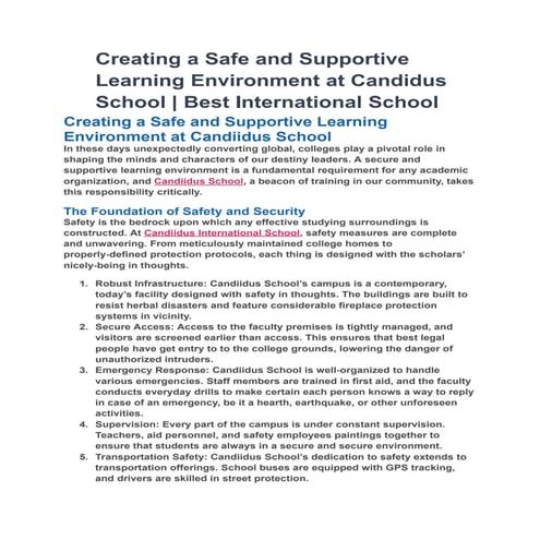 Creating a Safe and Supportive Learning Environment at Candidus School ...