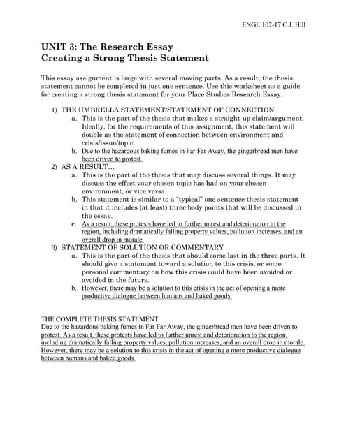Thesis statement worksheet | PDF