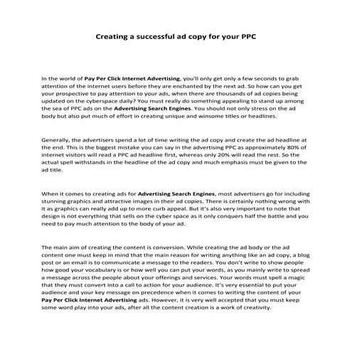 Creating a successful ad copy for your ppc | DOCX