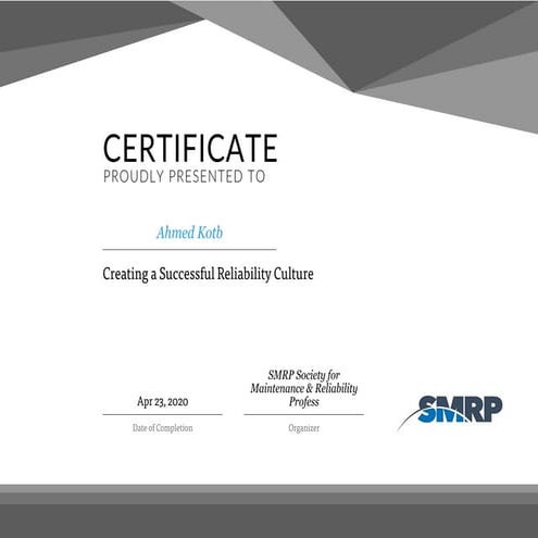 Certificate Of Completion Creating A Successful Reliability Culture