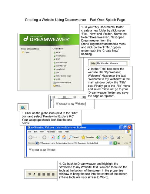 Creating A Website Using Dreamweaver Doc Web Design And Html Internet