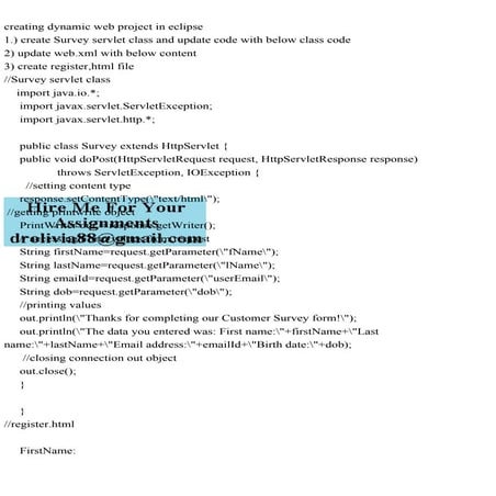 Creating Dynamic Web Project In Eclipse1 Create Survey Servlet C Pdf