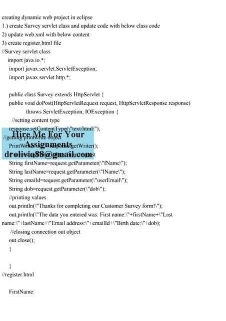 Creating Dynamic Web Project In Eclipse1 Create Survey Servlet C Pdf