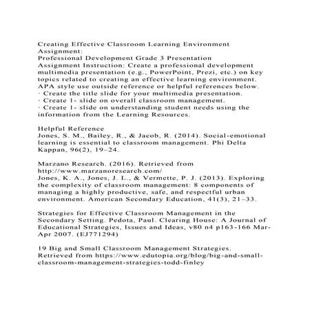 Creating Effective Classroom Learning EnvironmentAssignmentPr.docx