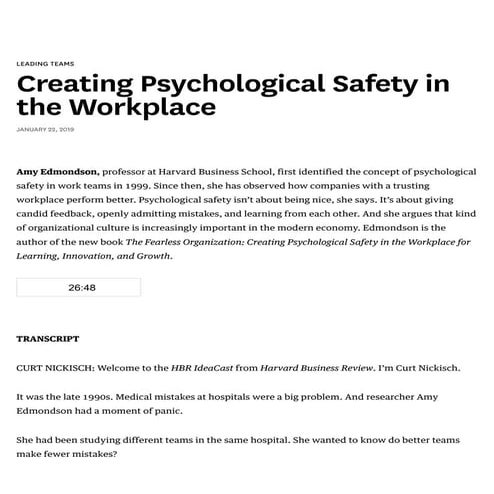 Creating psychological safety in the workplace a. edmondson | PDF
