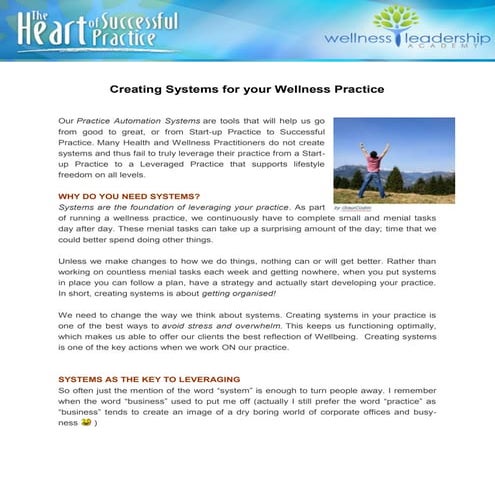 Creating System for your Wellness Practice | PDF | Holistic Health ...