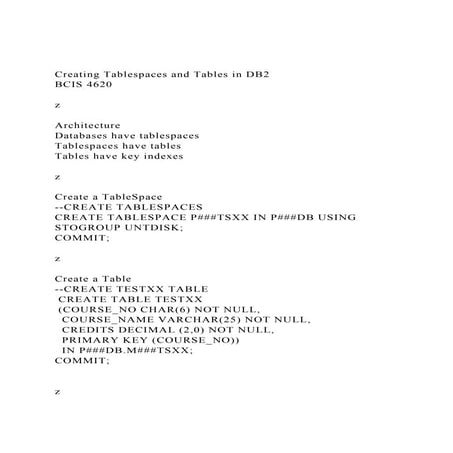 Creating Tablespaces and Tables in DB2BCIS 4620zArchit.docx