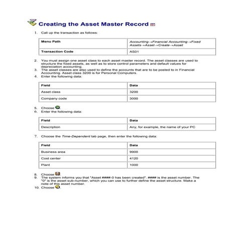Creating the asset master record | PDF