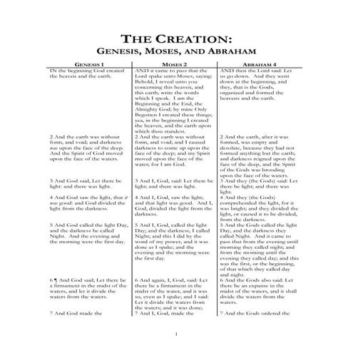 Comparison of Creation Accounts in Genesis, Moses and Abraham (LDS) | PDF