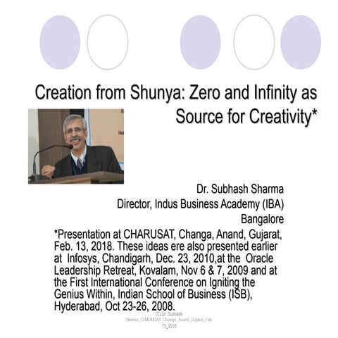 Creation from Shunya:Zero and Infinity as Source for Creativity | PPT
