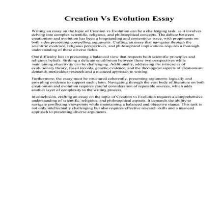 Creation Vs Evolution Essay. Tampa Medical College | PDF