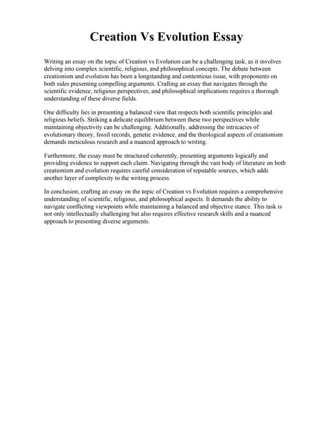 Creationism Vs Evolution Essay. South Georgia State College | PDF