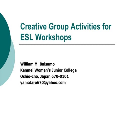 Creative Group Activities For Esl Workshops | PDF