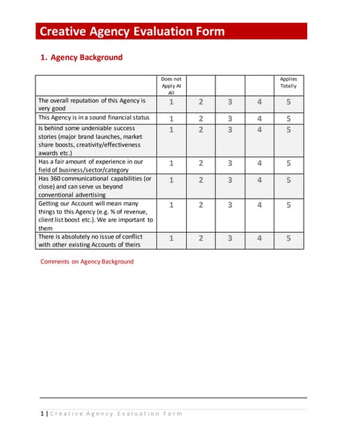 The Best Company Pitch Evaluation Sheet | DOCX