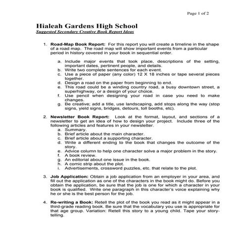 Creative Book Report Ideas | PDF