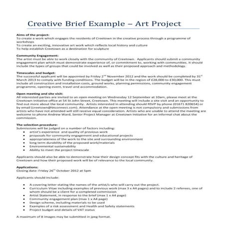 Creative brief example art project | DOCX