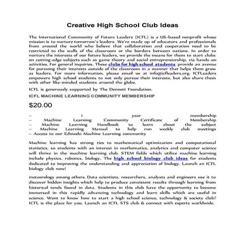 Creative high school club ideas | DOCX | Education