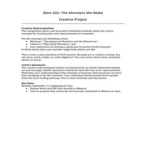 ISem 101 Creative Project Assignment | PDF