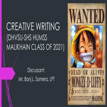 CREATIVE WRITING Chapter One topic about creative writing skills | PPTX
