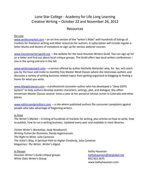 Creative Writing Handout | PDF Creative Writing Handout | PDF