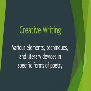 Creative Writing Lesson 2. Various elements, techniques, and literary ...