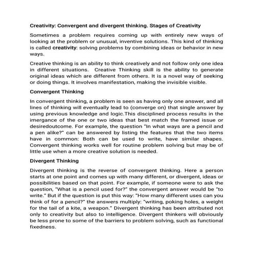 Creativity.pdf Types, stages of creativity | PDF