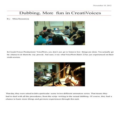 Dubbing More Fun in Creativoices | PDF | Audio Production | Content ...