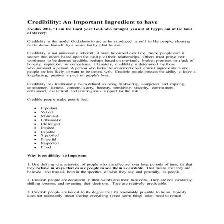 Credibility : An Important Ingredient to Have | DOCX