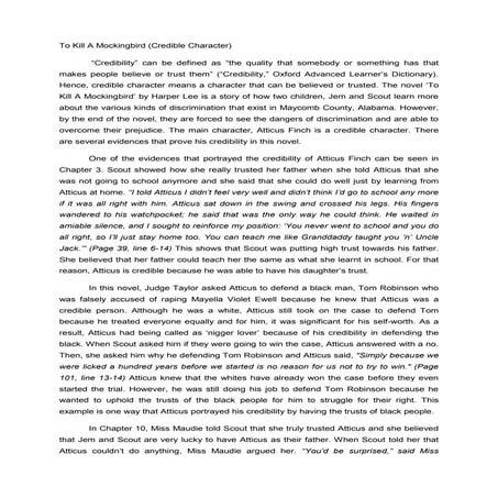 Credible Character in To Kill A Mockingbird | DOCX