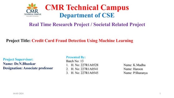 Credit card fraud detection.pptx credit card fraud detection | PPT