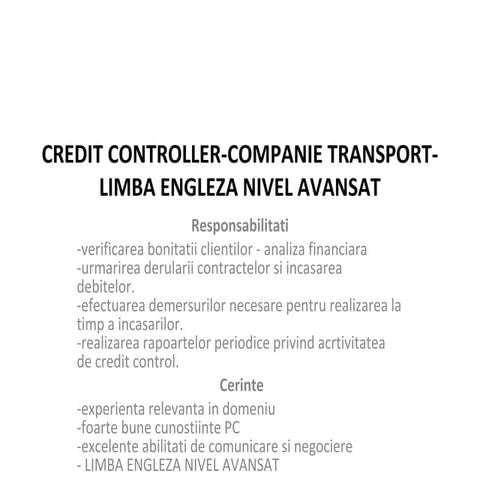 Credit controller companie transport- limba engleza nivel avansat | PPT