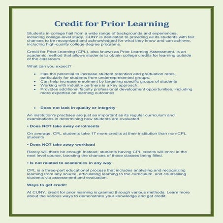 Credit for Prior Learning.pdf | Educational Assessment | Education