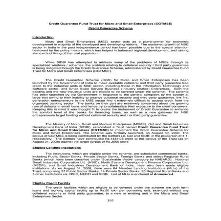 Credit guarantee fund trust for micro and small enterprises (cgtmse ...
