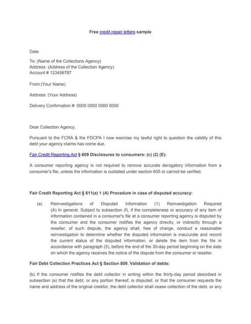 Credit and Debt Dispute Letters | PDF