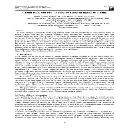 Credit risk and profitability of selected banks in ghana | PDF