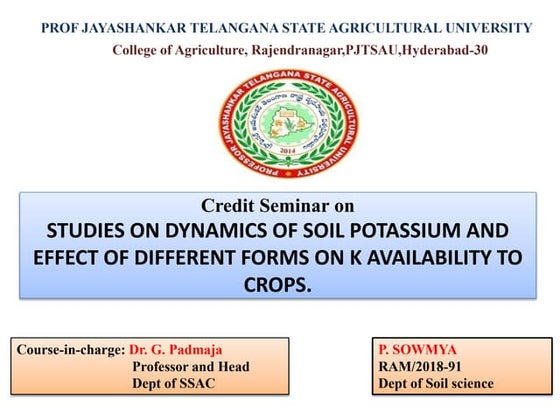 Potassium- Forms,Equilibrium in soils and its agricultural significance ...