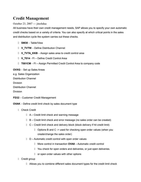 Credit Management Process step by step in SAP SD | PDF | Credit Cards ...