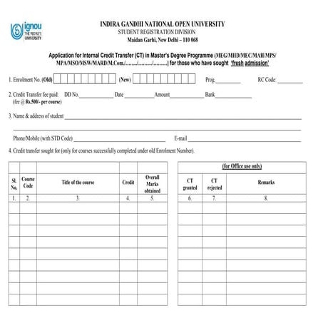 Credit transfer scheme and proforma in master degree | PDF