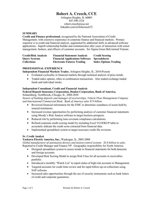 Credit Banking Analyst Sample Resume | PDF